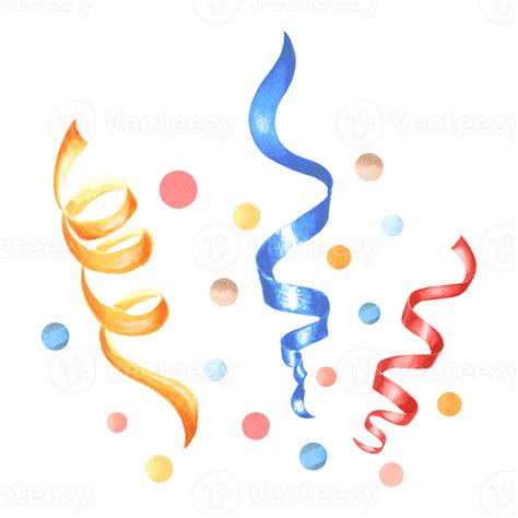 Aquarelle De Fête Coloré Confettis Serpentin Banderoles Modèle Pour