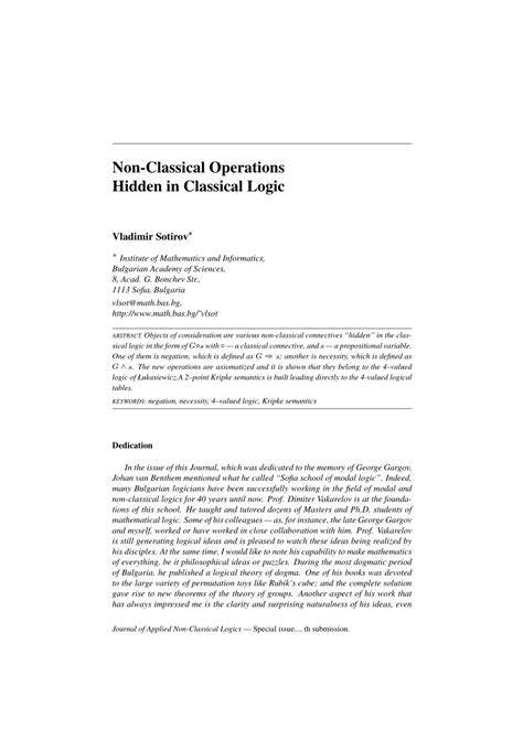 Pdf Non Classical Operations Hidden In Classical Logic