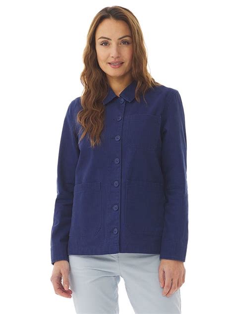 Womens Chore Jacket French Blue Mid Season Cotton Canvas Mousqueton The Nautical Company Uk