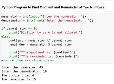 day 42 python program to find quotient and remainder of two… python