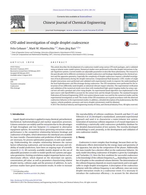 Pdf Cfd Aided Investigation Of Single Droplet Coalescence