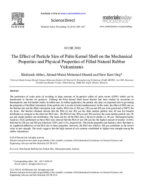 Pdf The Effect Of Particle Size Of Palm Kernel Shell On The