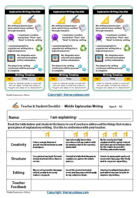 Free Explanation Writing Checklist And Rubric Literacy Ideas