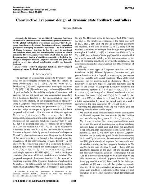 Pdf Constructive Lyapunov Design Of Dynamic State Feedback Controllers