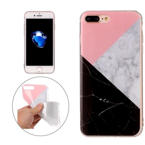 For Iphone 7 Plus Pink Black Color Matching Marble Pattern Soft Tpu
