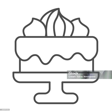 초콜릿 유약과 마시멜로 얇은 라인 아이콘 생일 컵 케이크 컨셉 흰색 배경에 과자 기호로 장식 된 비스킷 윤곽 스타일의 케이크