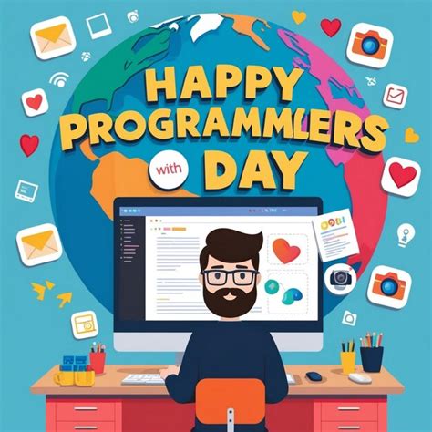 world programmers day man at desk with computer displaying the globe