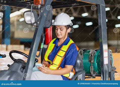 Female Worker On Forklift Manual Workers Working In Warehouse Worker Driver At Warehouse