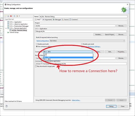 How To Remove A Connection From The Debug Configuration Options In