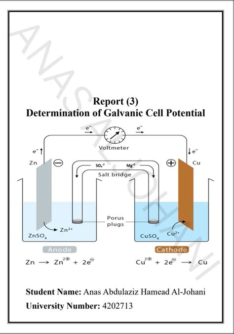 Determination Of Galvanic Cell Potential Purpose The Determination Of