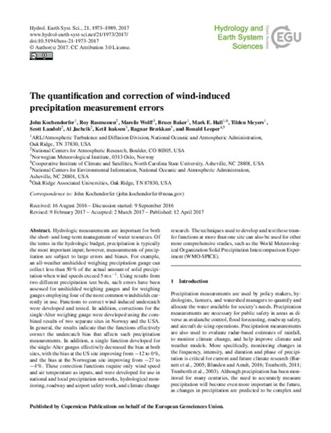 Pdf The Quantification And Correction Of Wind Induced Precipitation Measurement Errors