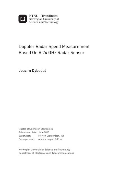 PDF Doppler Radar Speed Measurement Based On A 24 GHz Radar Sensor