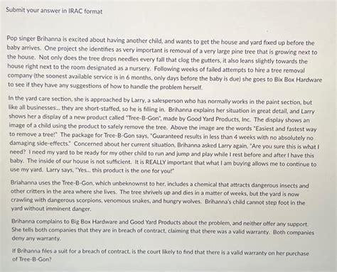 Solved Submit Your Answer In Irac Format Pop Singer Brihanna