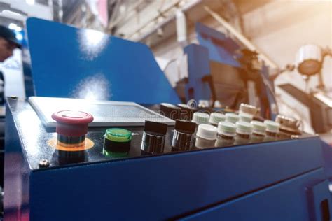 Industrial Machine Control Panel With Red Button Shallow Depth Of Field Stock Photo Image Of