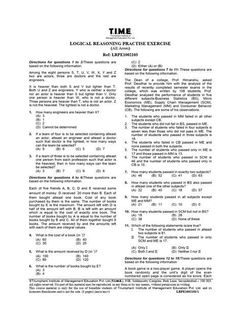 all areas logical reasoning practise exercise part 2 pdf