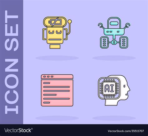 Set Humanoid Robot Robot Low Battery Charge Vector Image
