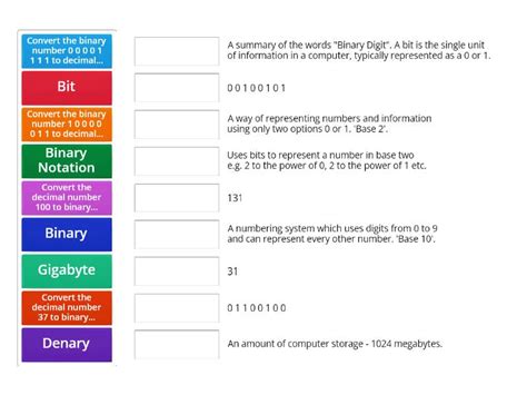 Binary And Converting Match Up
