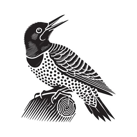 Northern Flicker Bird Vector Illustration In Black And White Common