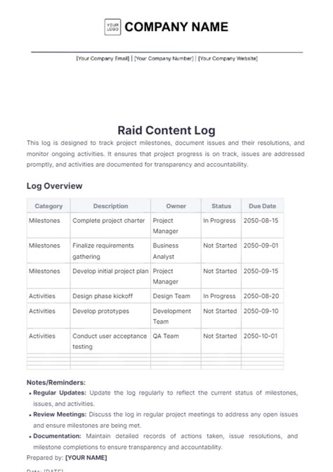 Free Raid Content Log Template To Edit Online