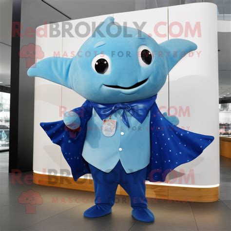 Sky Blue Stingray Mascot Costume Character Dressed With A Cardigan And