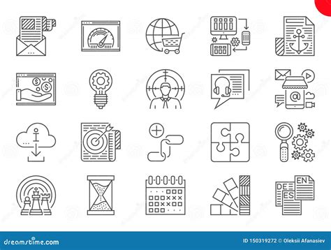 Thin Line Icons Set Of Search Engine Optimization Stock Vector Illustration Of Hand Color