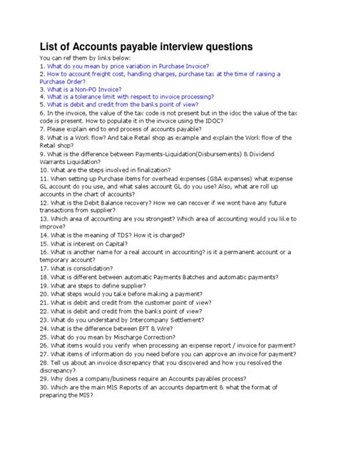 List Of Accounts Payable Interview Questions Pdf Accounts Payable Invoice