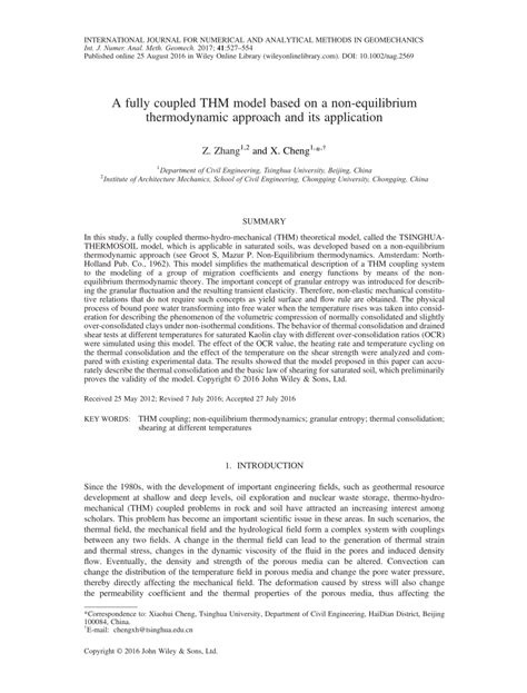 Pdf A Fully Coupled Thm Model Based On A Non Equilibrium Thermodynamic Approach And Its