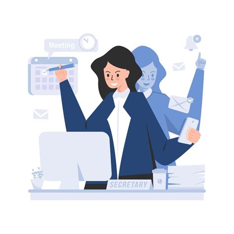 Businesswoman Secretary Assistant Multitasking Flat Illustration