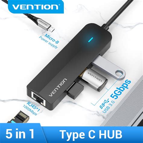 Vention Type C HUB In Adapter With Power Supply USB C To USB RJ Network Port Micro