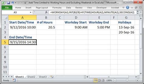 Add Time Together Limiting By Working Hours And Excluding Weekends And Holidays In Excel