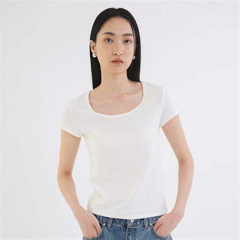 Sitp5201 레트로 U넥 슬림 반팔티ivory 시야쥬siyazu