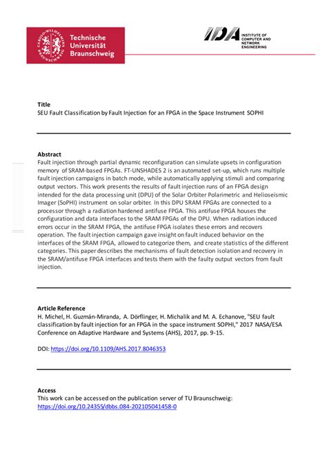 Pdf Seu Fault Classification By Fault Injection For An Fpga In The