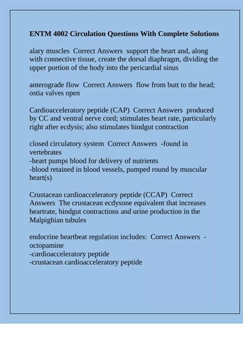 Entm 4002 Circulation Questions With Complete Solutions Entm 4002