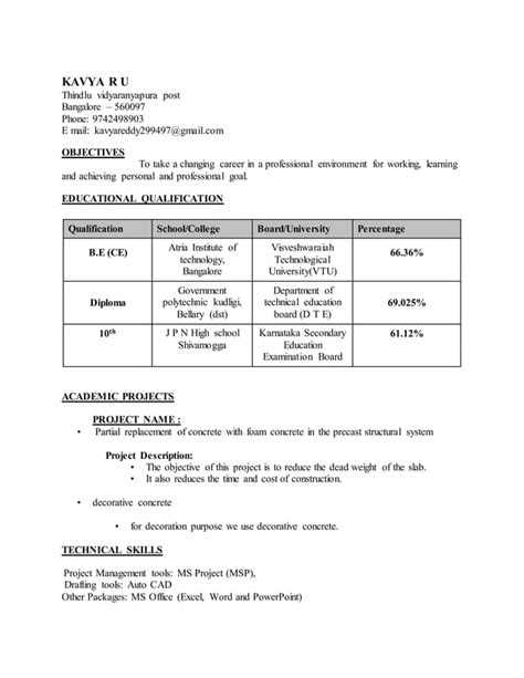 Resume Kavya Pdf