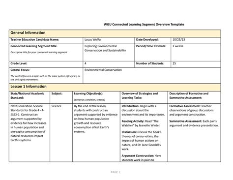 C269 Task 2 Passed Wgu Connected Learning Segment Overview Template