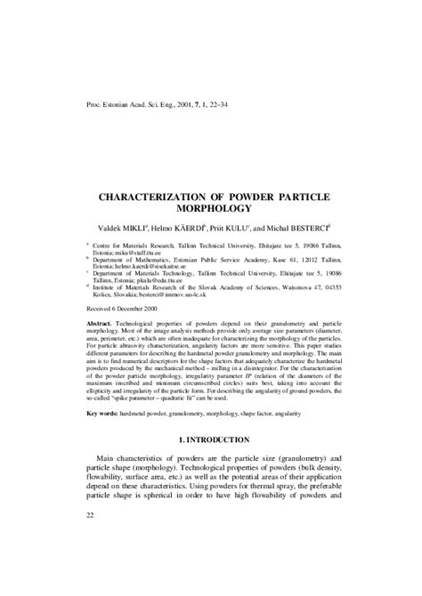 Pdf Characterization Of Powder Particle Morphology