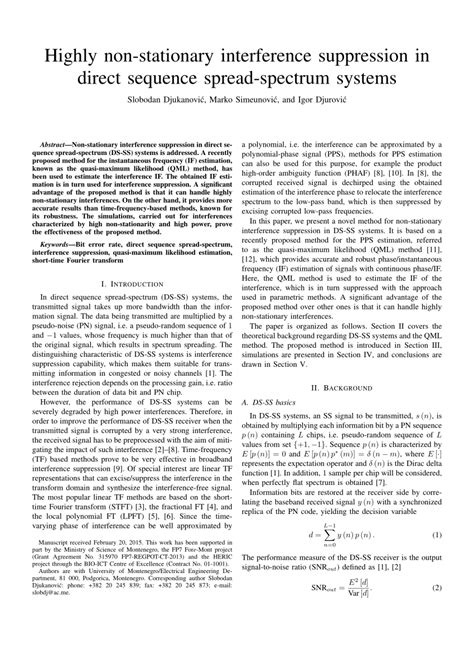 Pdf Highly Non Stationary Interference Suppression In Direct Sequence