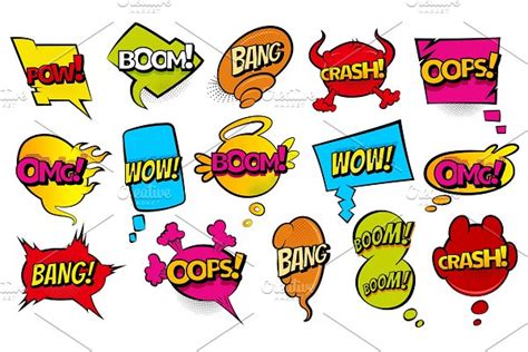 Comic book sound effect speech bubbles, expressions. Collection vector bubble icon speech phrase ...