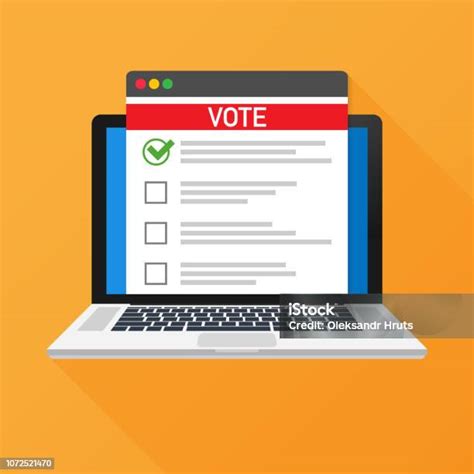 투표 온라인 개념입니다 노트북 화면에 투표 투표 상자입니다 평면 벡터 일러스트입니다 투표함에 대한 스톡 벡터 아트 및 기타