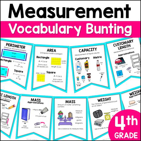 4th Grade Measurement Word Wall Vocabulary Bunting Marvel Math