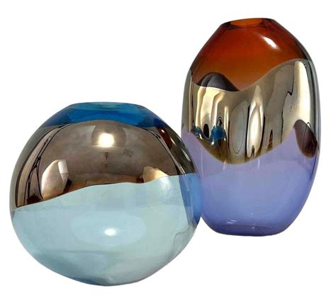 Unusual Silvered Art Glass Mid Century Modern Vases