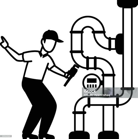 가스 흐름 게이지 벡터 아이콘 디자인 배관공 장비 기호 핸디맨 서비스 작품 사인 위생 기술자 스톡 일러스트레이션 산업 파이프 수리 개념 가정용 시설에 대한 스톡 벡터 아트