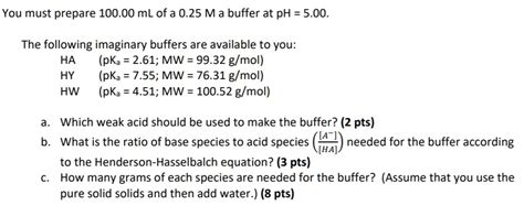 solved you must prepare 100 00 ml ofa 0 25 ma buffer at ph 5 00 the