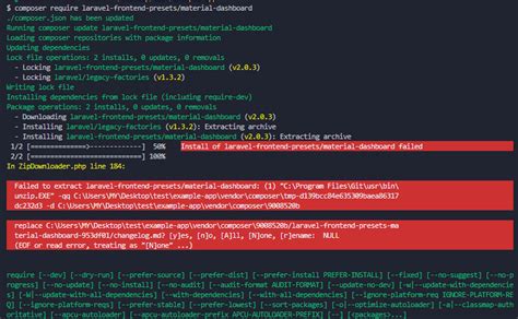 how to solve failed to extract laravel frontend presets material