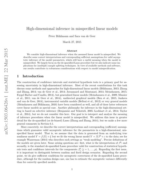 pdf high dimensional inference in misspecified linear models