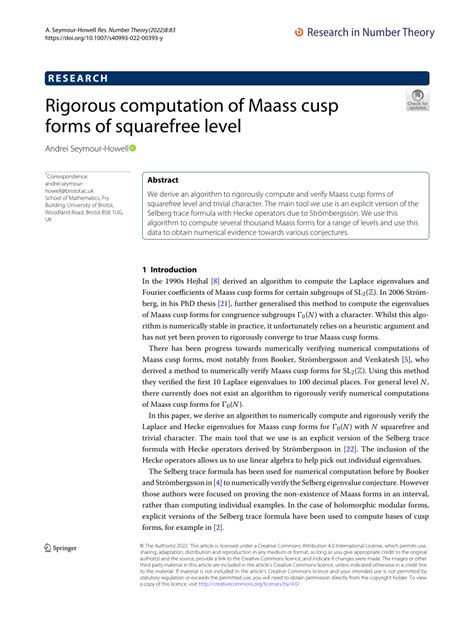 Pdf Rigorous Computation Of Maass Cusp Forms Of Squarefree Level