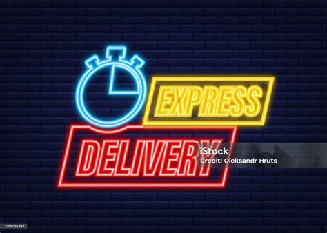 익스프레스 배송 서비스 네온 아이콘 스톱워치로 빠른 시간 배달 주문 벡터 스톡 일러스트레이션입니다 개념에 대한 스톡 벡터 아트 및 기타 이미지 Istock