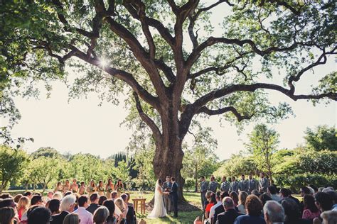 An Outdoor Wedding With An Oak Tree Altar