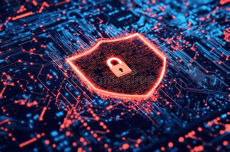 Firewall Shield And Lock On Tech Circuit Board Backdrop Stock Image