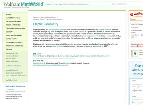 Wolfram Mathworld Elliptic Geometry Handout For 9th 10th Grade Lesson Planet